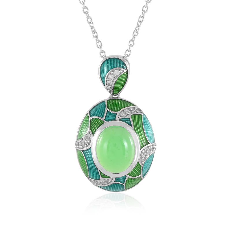 Collana in argento 925 con calcedonio verde brasiliano, 3,15ct