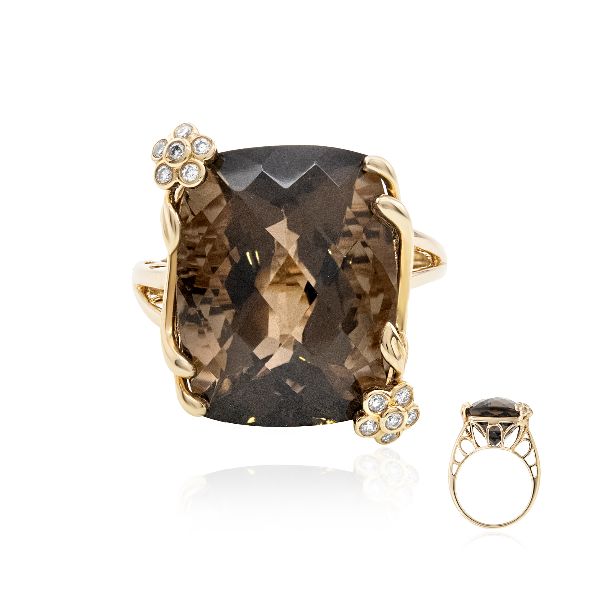 Ring van Braziliaans Rookkwarts 18K Goud