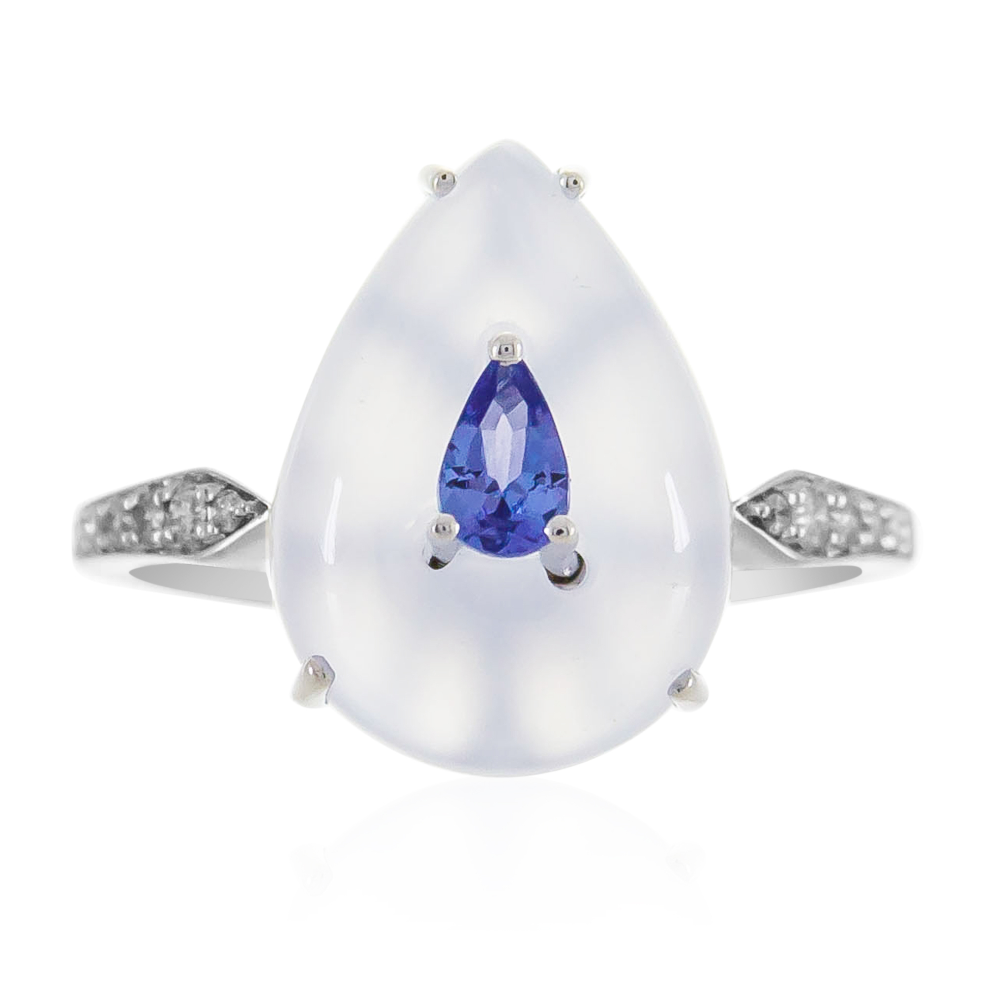 Anello in oro bianco con calcedonio e tanzanite