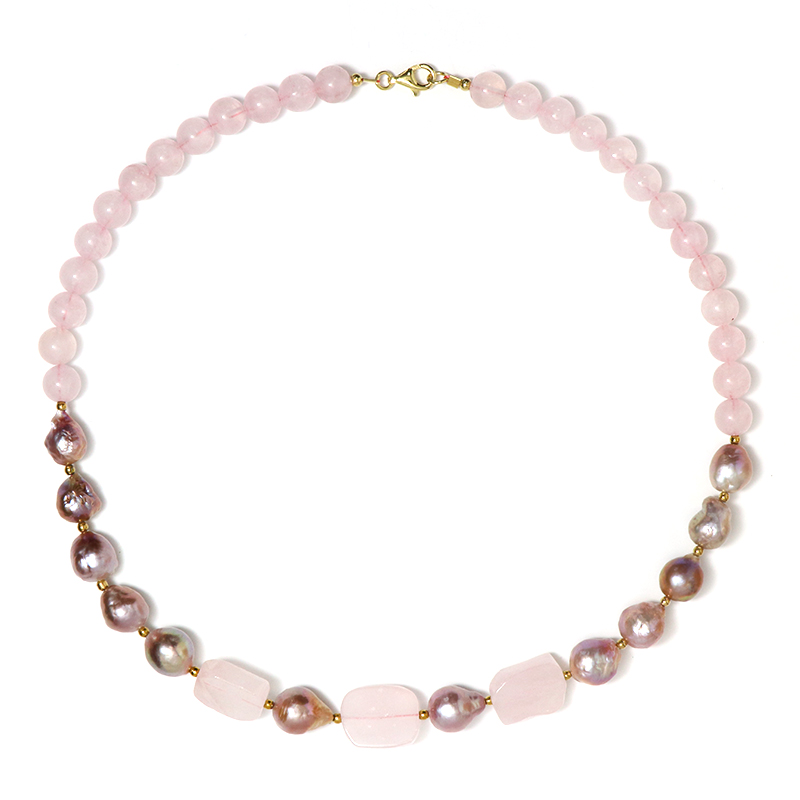 Collier en argent et Quartz rose-9930JJ | Juwelo Bijouterie