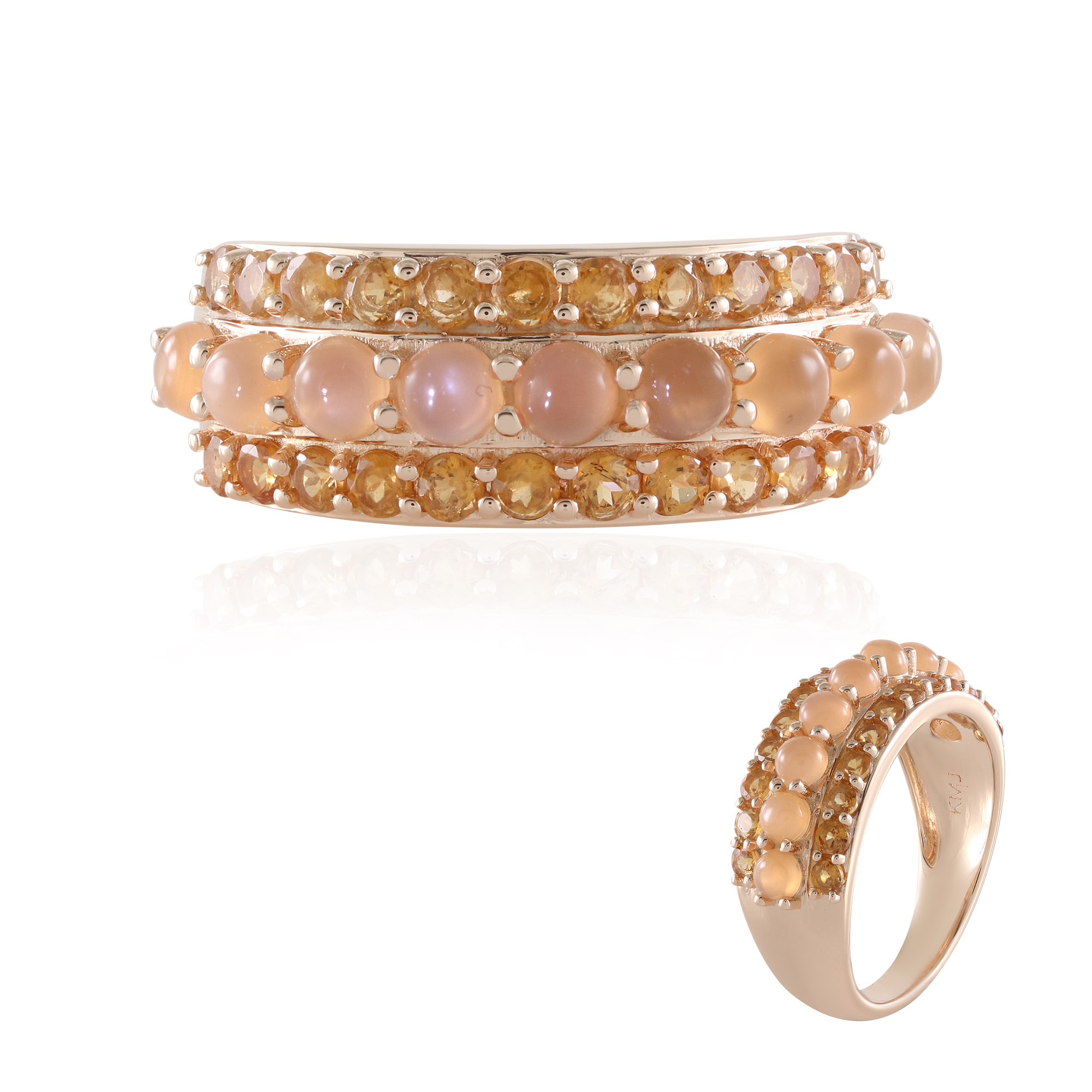 Perzik Maansteen Rose-Goud Verguld Zilveren Ring