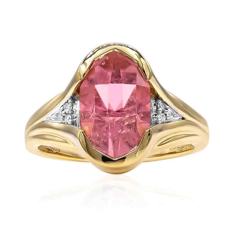 Anello in oro con diamante e tormalina rosa 3.926ct
