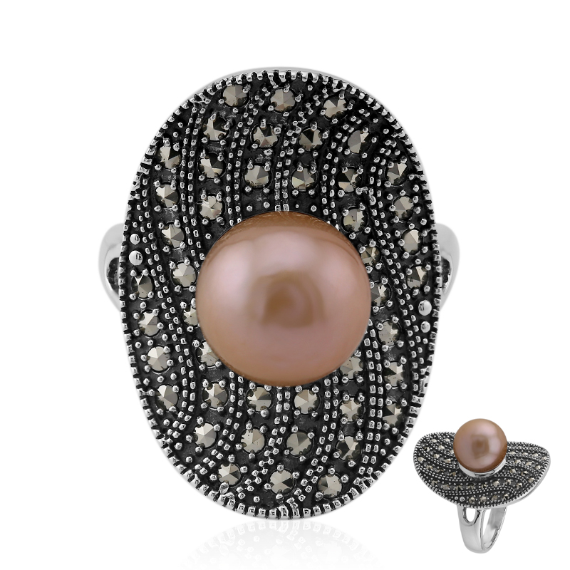 Chic 9.5mm Ming Pearl Sterling Silver Ring