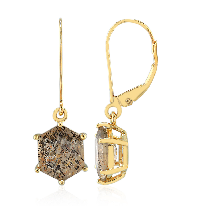 Chic Australian Sunstone 9K Gold Earrings, 2.31ct