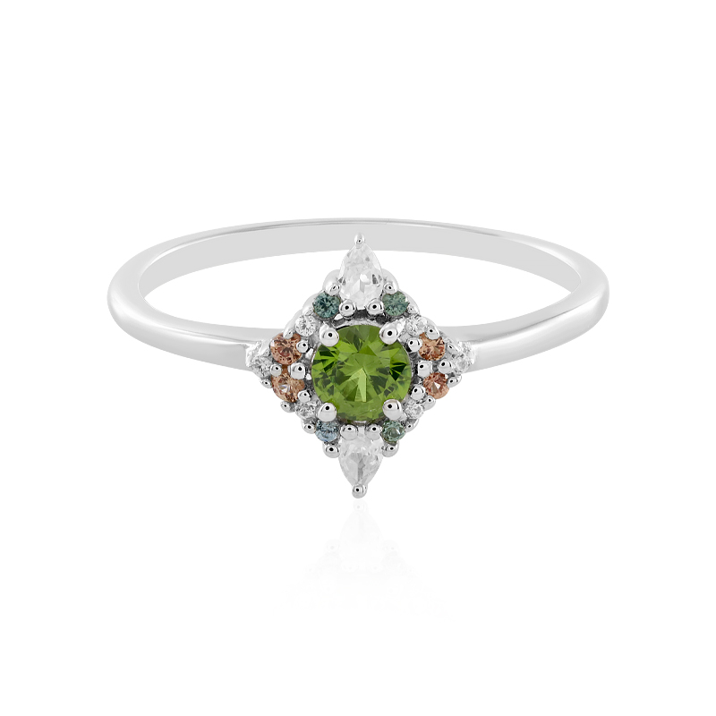 Ceylon Groene Zirkoon & Saffier Zilveren Ring, 0.73ct