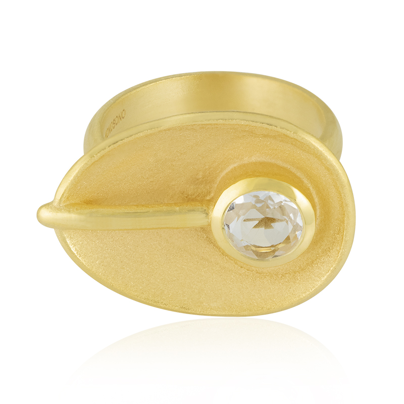 Brazilian White Quartz Gold-Plated Silver Ring, 0.811ct