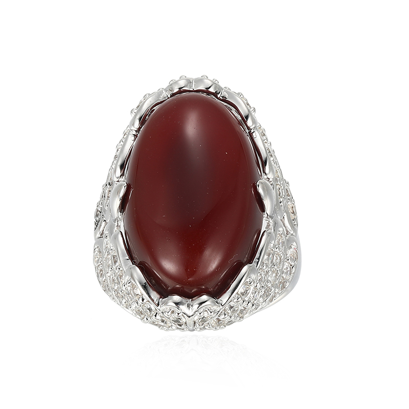 Ring van Sterling met Rode Agaat en Zirkoon, 9.17ct