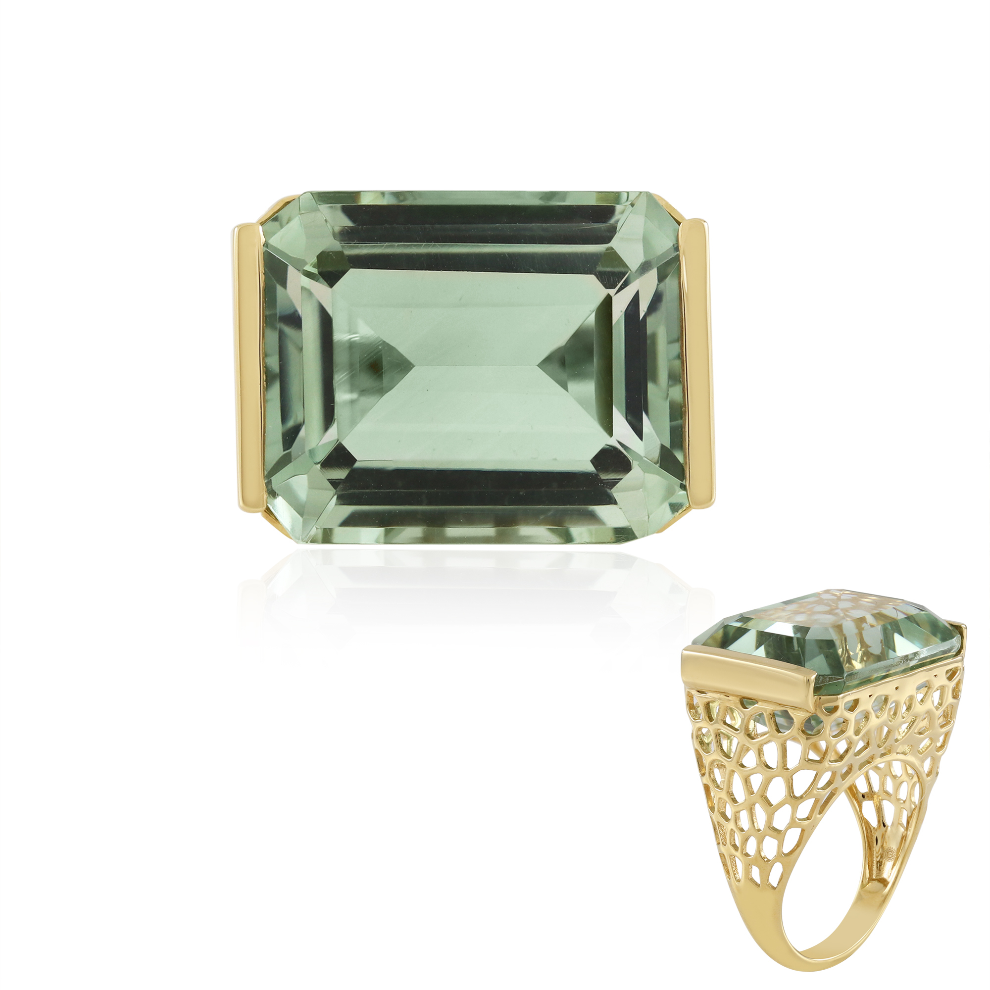 Anillo de plata chapada en oro con amatista verde
