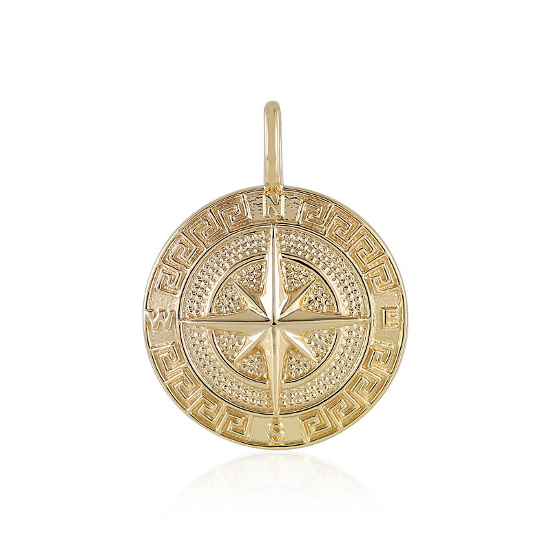 Ciondolo con chiave greca d'oro e bussola, argento 925 placcato