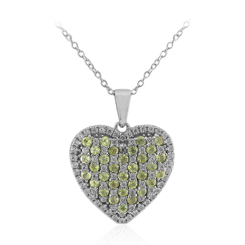Myanmar Burmese Peridot & Zircon Heart Necklace, 1.75ct