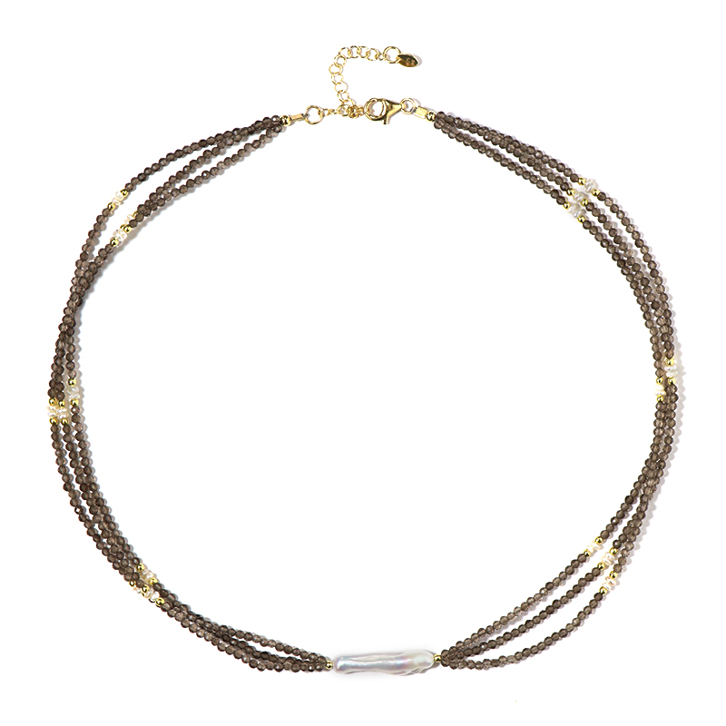 Rookkwarts Parel Zilver Ketting, 35.056 ct