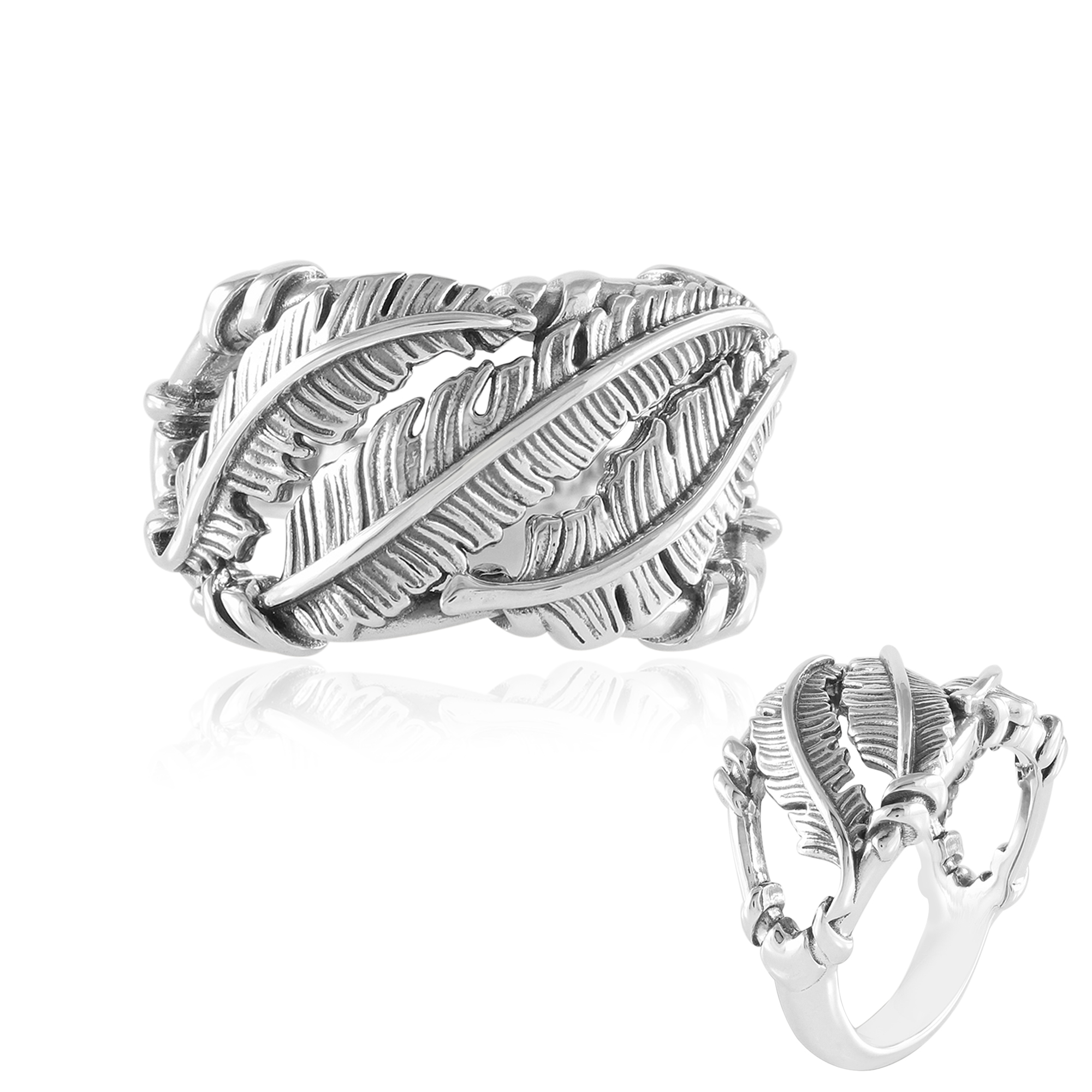 Schicker Feder Ring aus oxidiertem Sterlingsilber