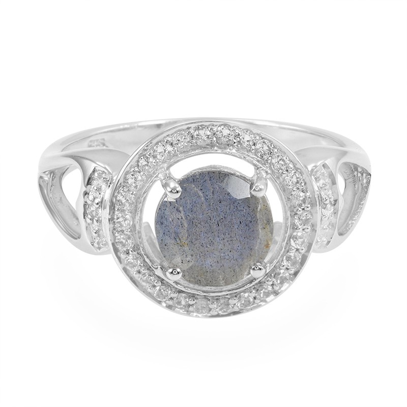 Romanian Spectrolite 925 Silver Ring, White Topaz Accents