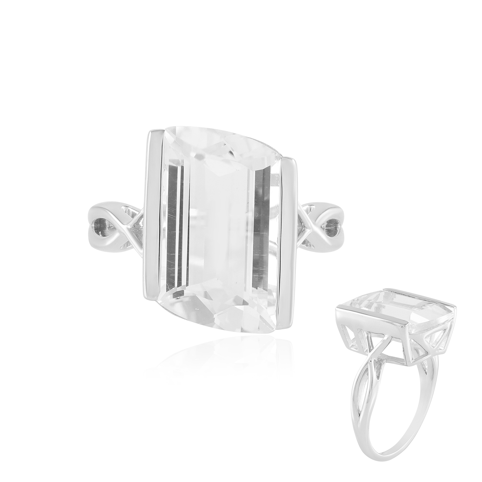 Chique witte kwarts zilveren ring