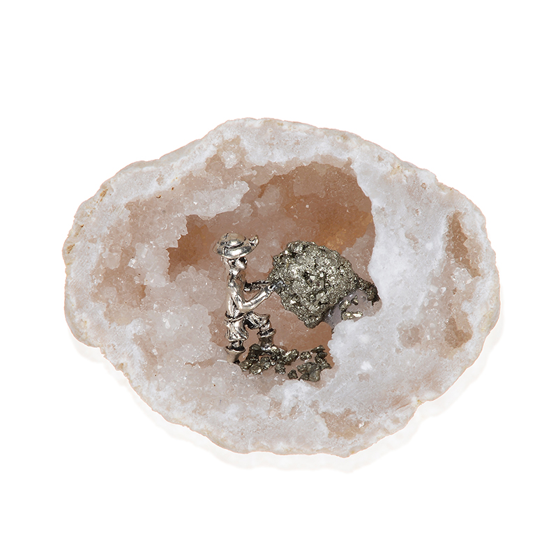 Marokkaanse Witte Kwarts Geode met Peruaanse Pyriet