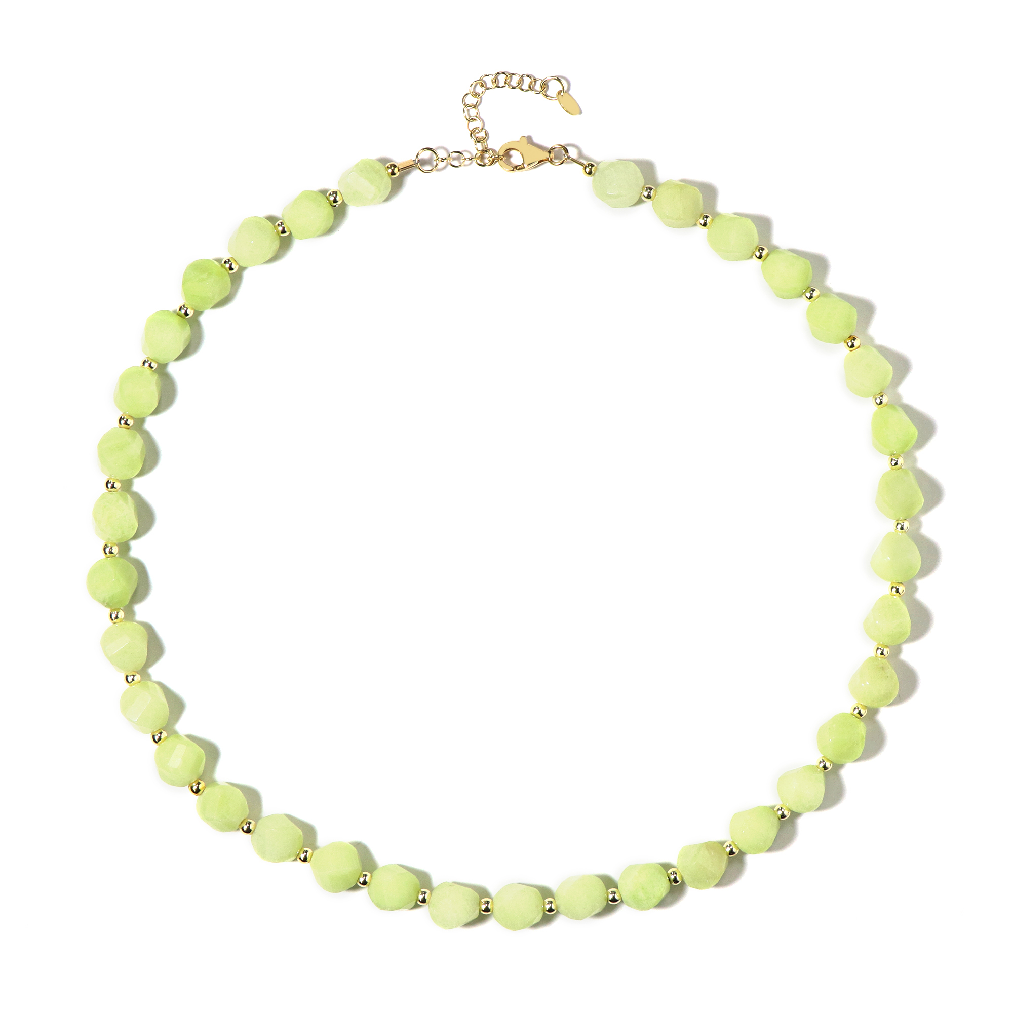 Ketting van groen kwarts verguld zilver