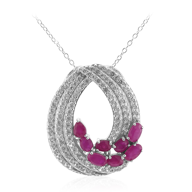Myanmar Ruby & Zircon Sterling Silver Necklace, 3.31ct
