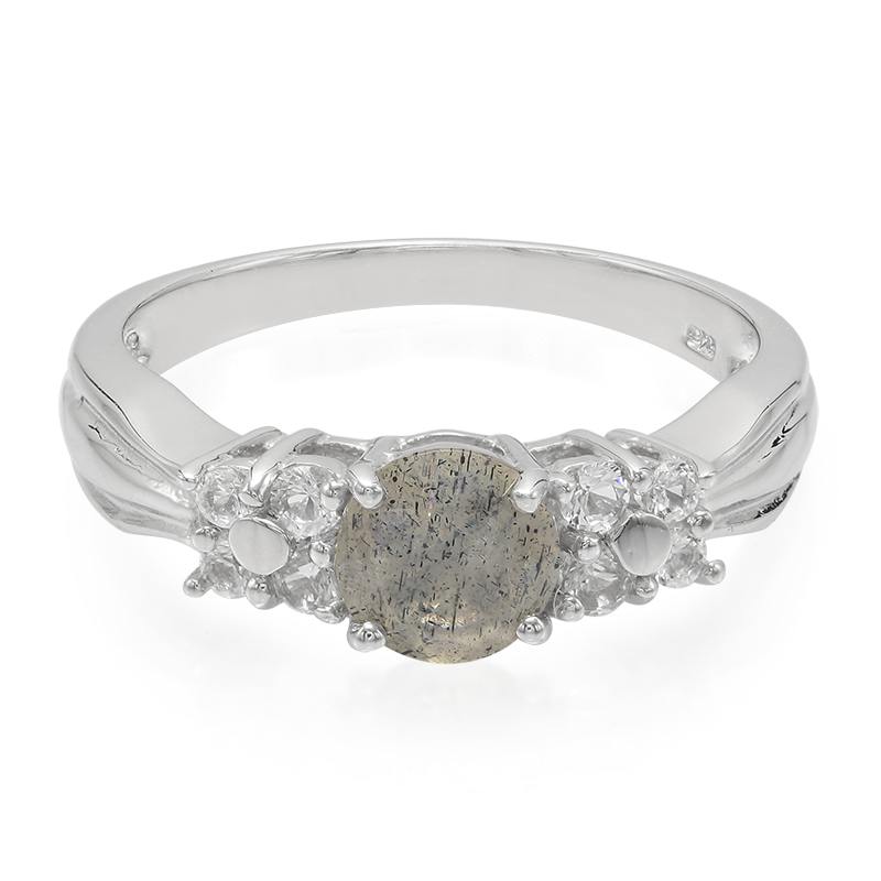 Romanian Spectrolite 925 Silver Ring with White Topaz