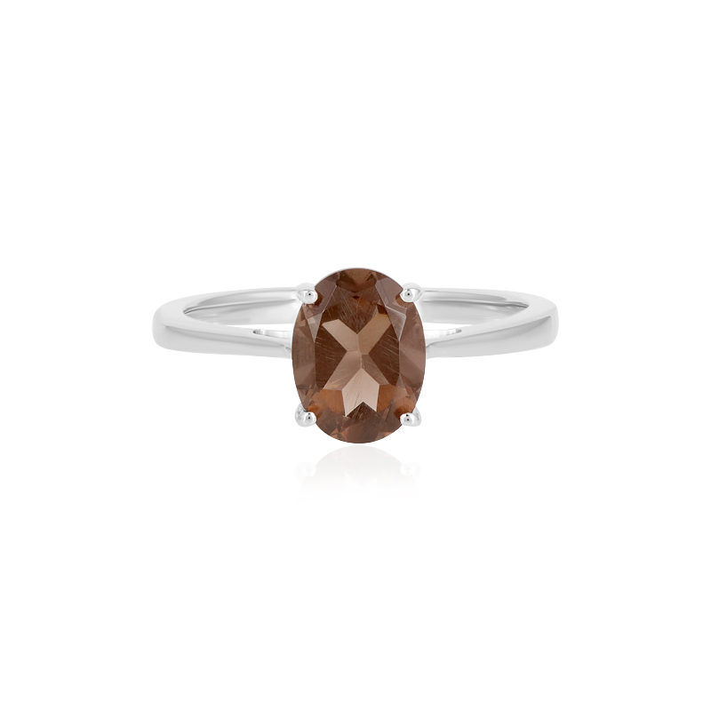 Verfijnde 1.10ct Braziliaanse Rookkwarts Zilveren Ring