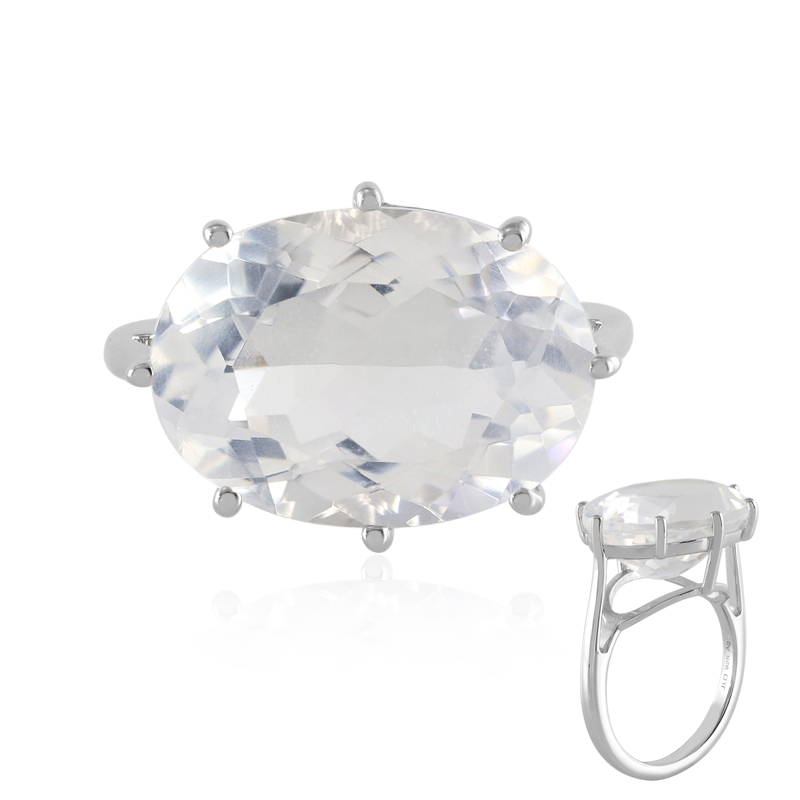 Braziliaanse witte kwarts 10.42ct platina vergulde zilveren ring