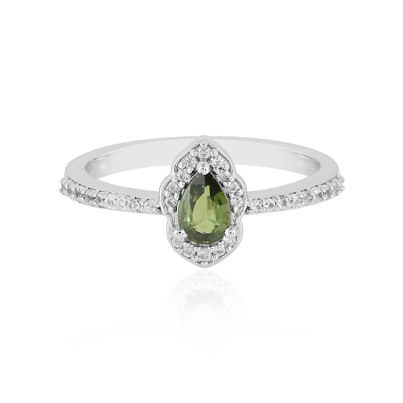 Ceylon Groene Zirkoon Druppel Zilveren Ring, 0,606 ct