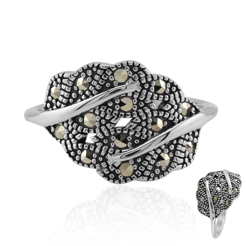 Vintage Marcasite 925 Silver Ring, Romanian 0.182ct