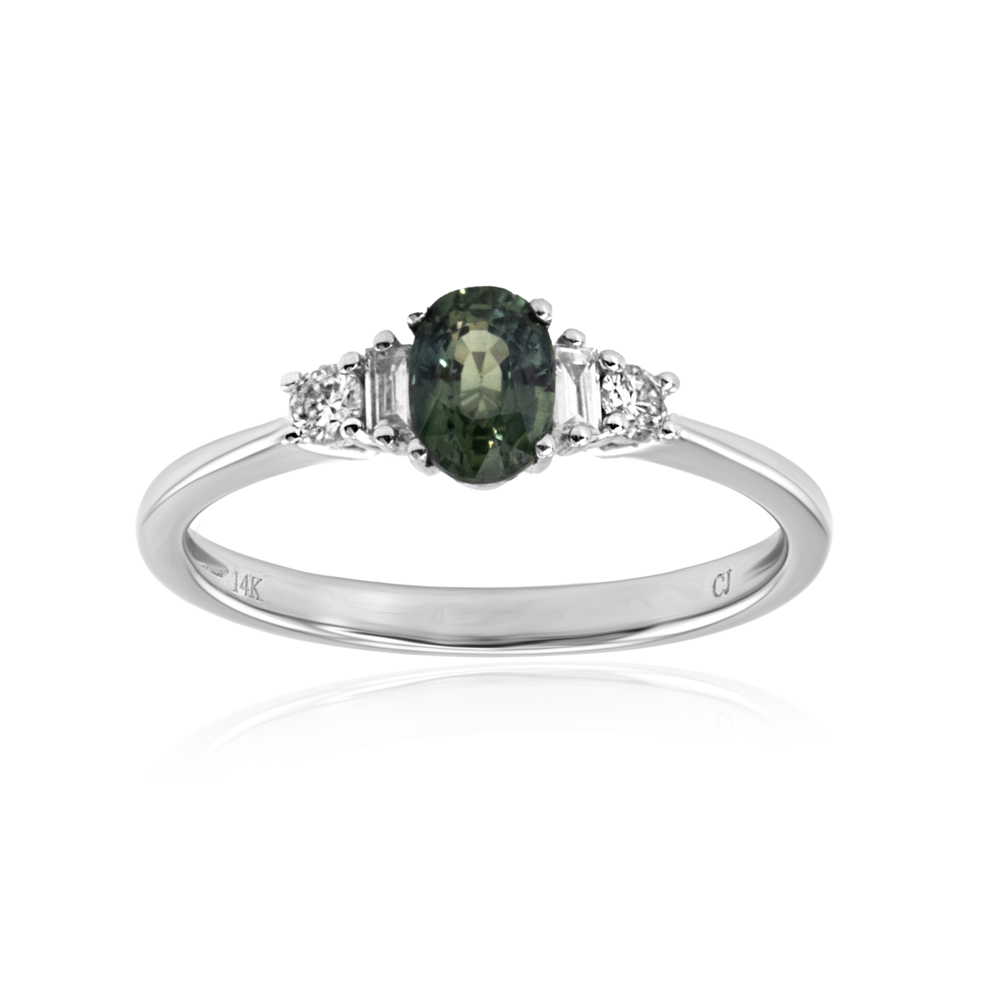 Groene Saffier 14K Witgouden Ring, Madagaskar 0.68ct