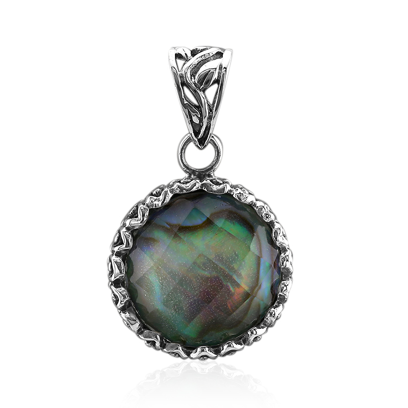 Madagascan White Quartz & Abalone 925 Silver Pendant