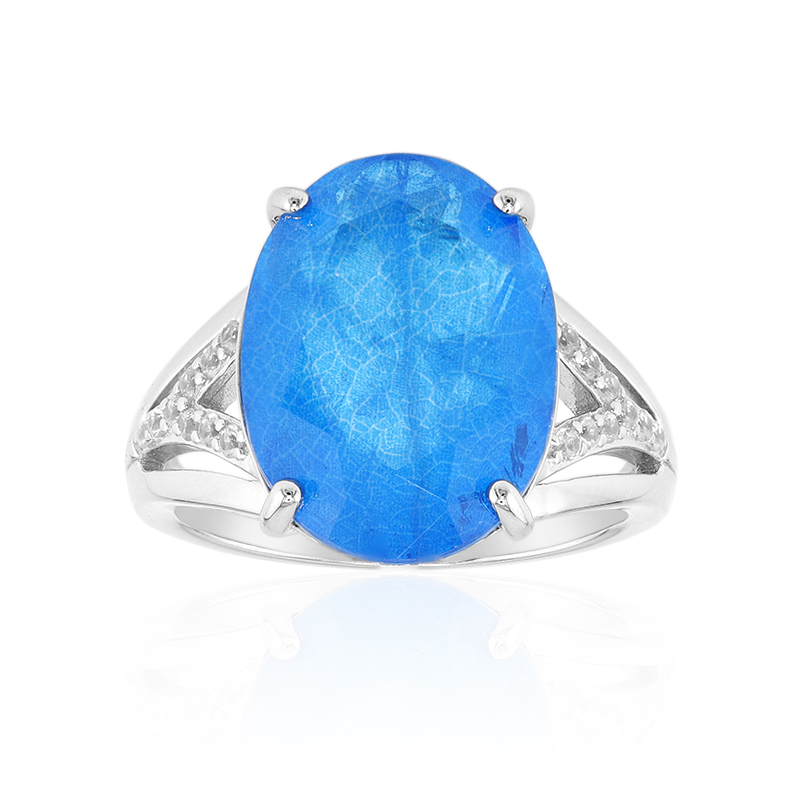 Brazilian Azure Quartz 925 Silver Ring, 6.48 ct