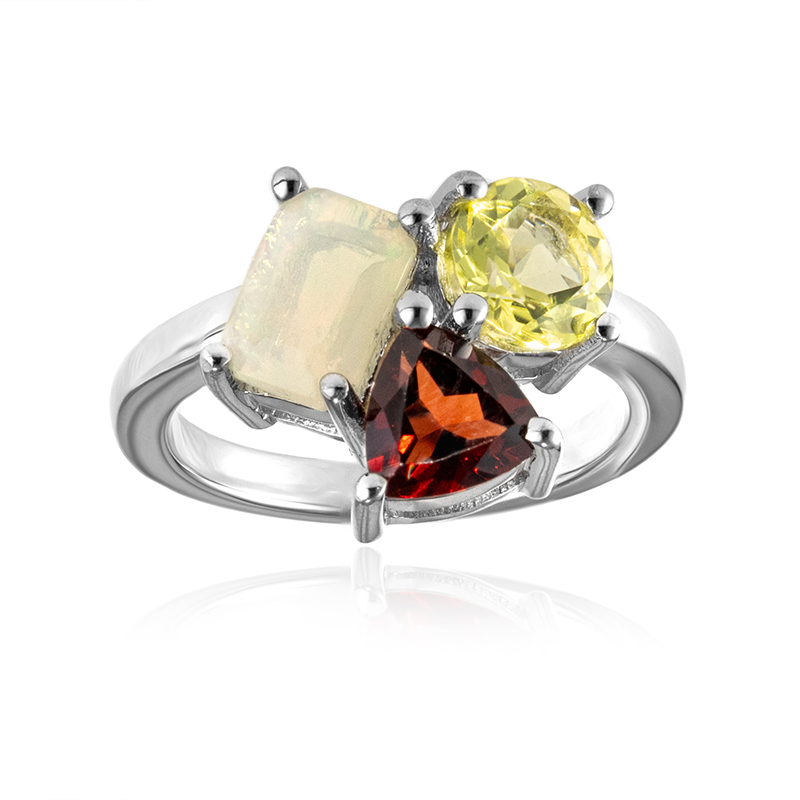 Tri-Gem äthiopischen Welo Opal & Mixed Cut Sparkle Ring