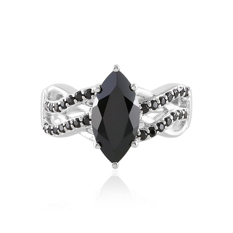 Schicker Marquise Schwarzer Spinell Platinplattierter Silberring, 2,72ct