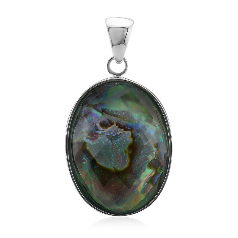 Iridescent Abalone & White Quartz Silver Pendant, 7.531ct