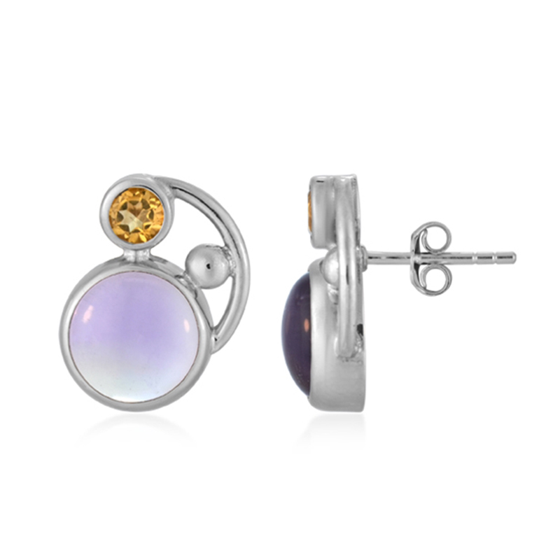 Boliviaanse Ametrien & Citrien Vergulde Zilveren Oorbellen, 6.9ct