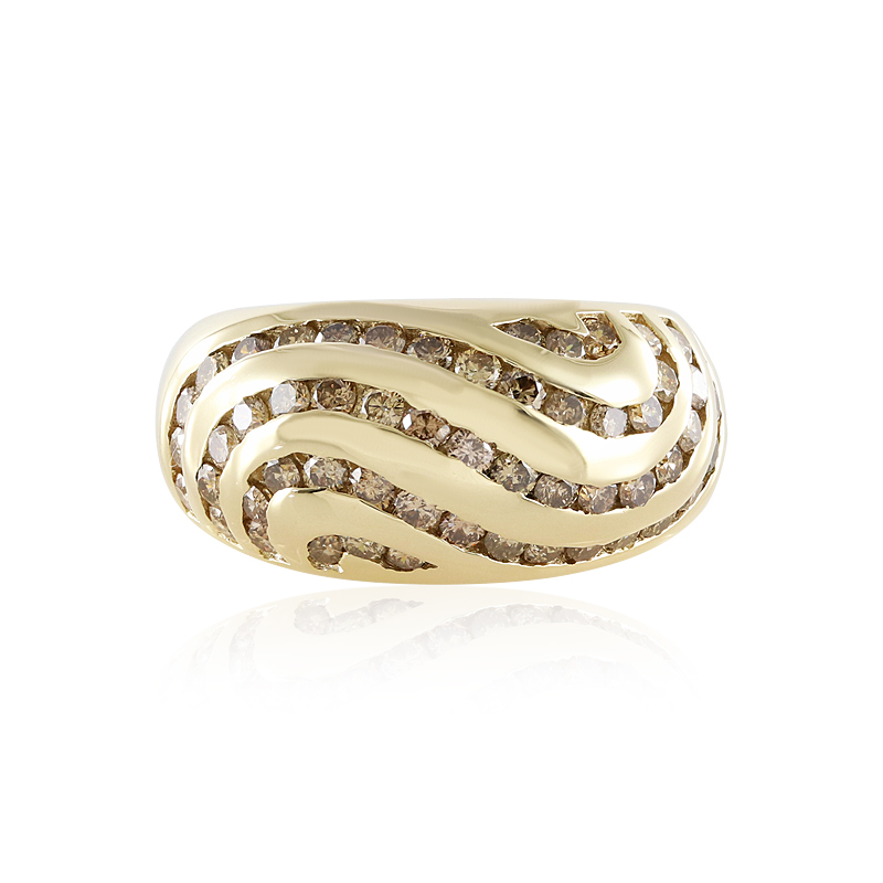 Champagne Diamant 9K Gouden Golf Ring, 1.833ct