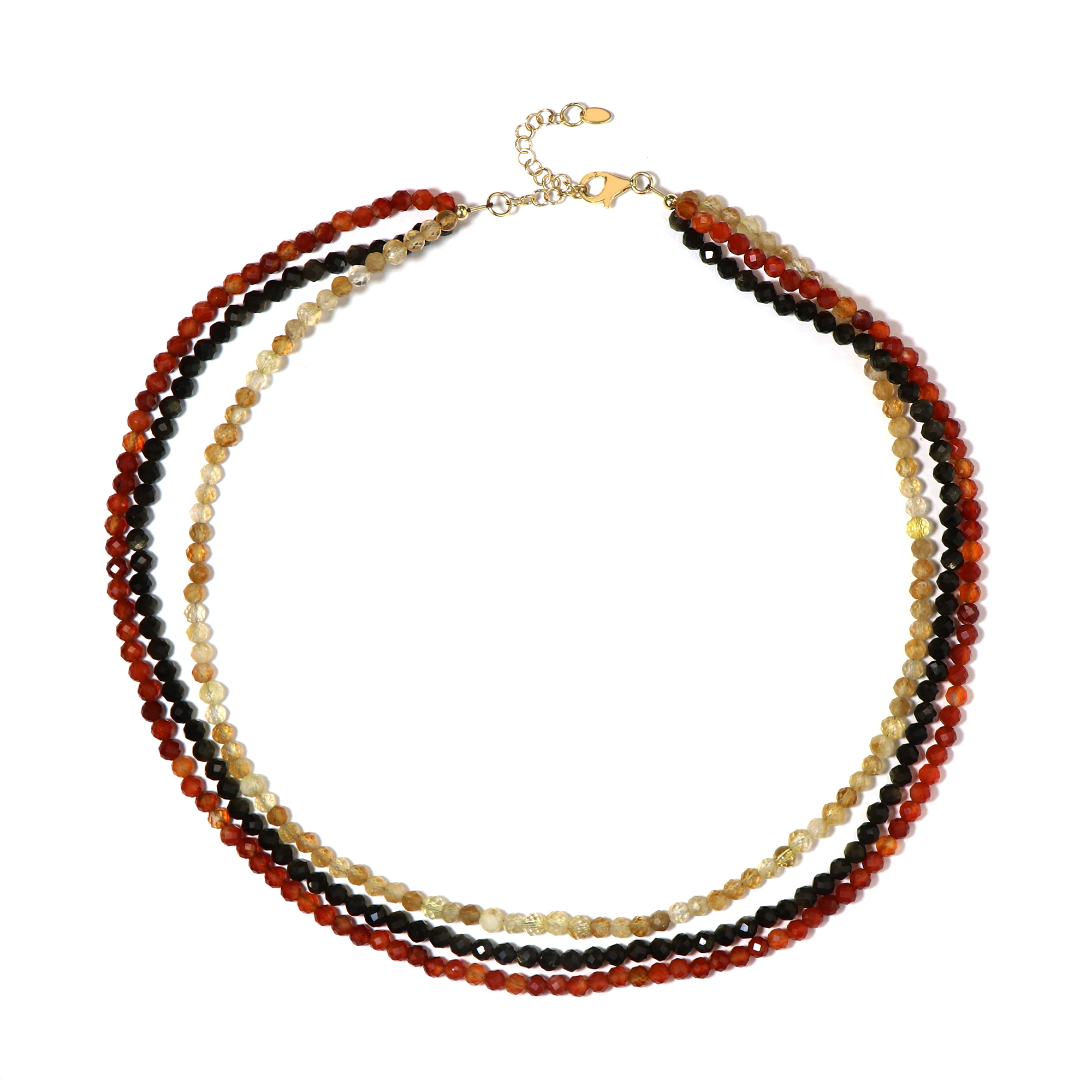 Citrin Obsidian Onyx Vergoldetes Silber Collier